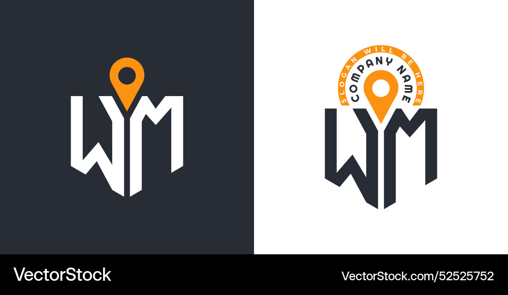 Wm location logo bundle letter dual icons Vector Image
