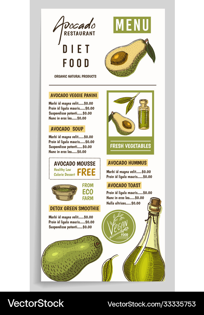 Avocado card green template banner organic Vector Image