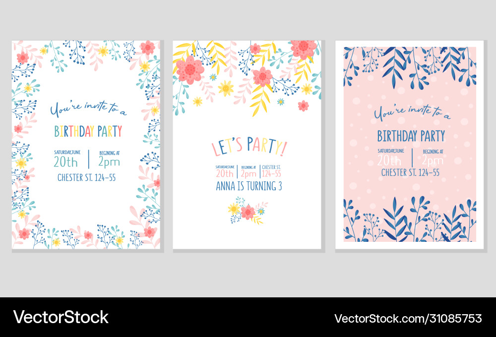 Birthday party invitation vertical card Royalty Free Vector