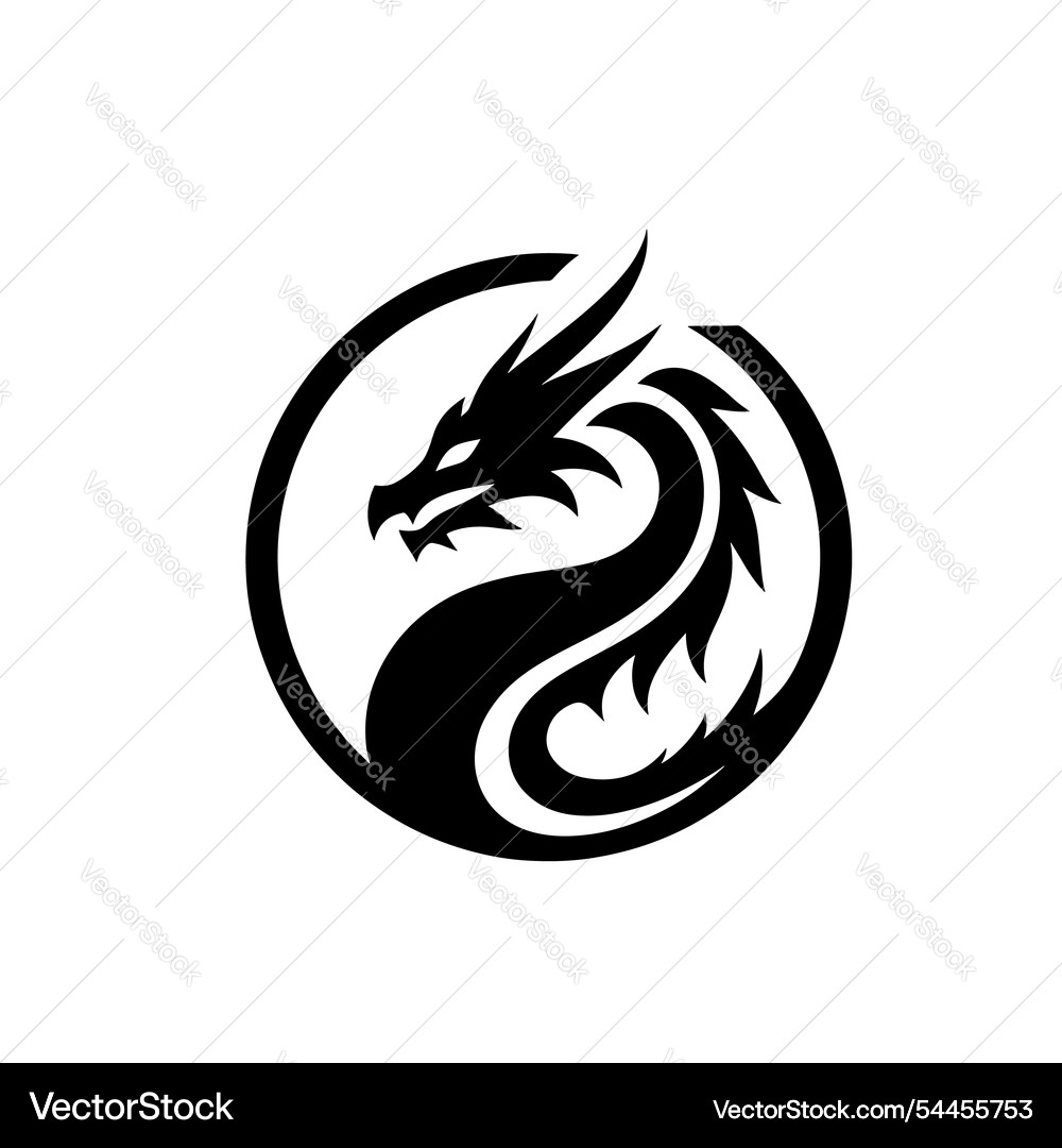 Black dragon head circle logo Royalty Free Vector Image