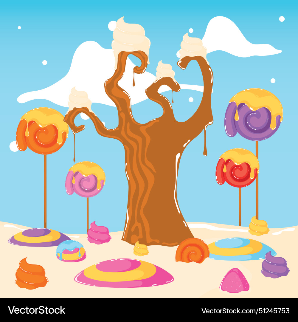 Colored candy land landscape sweet place Vector Image
