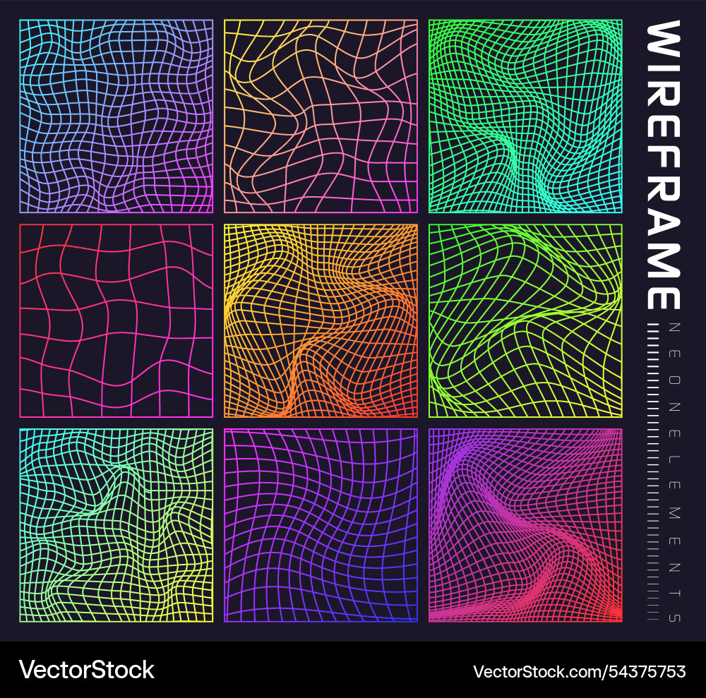 Colorful wireframe shapes lined perspective mesh Vector Image