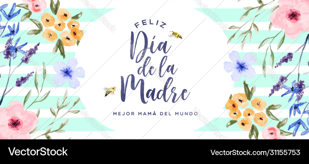 Mothers day watercolor spring flower spanish card Vector Image