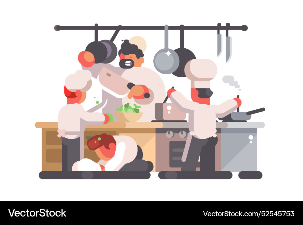Restaurant staff working in kitchen Royalty Free Vector