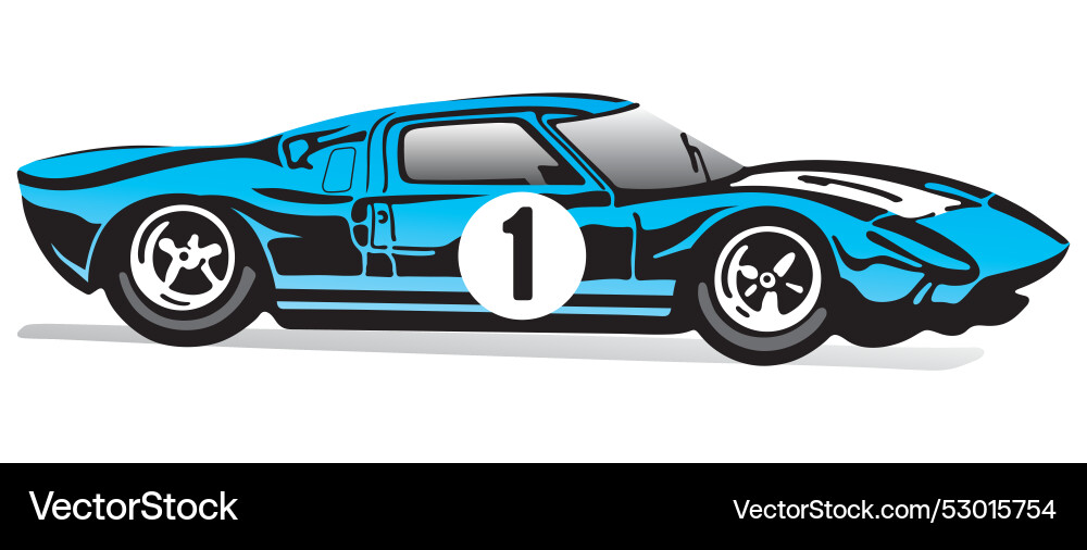 A old blue race car with number one Royalty Free Vector