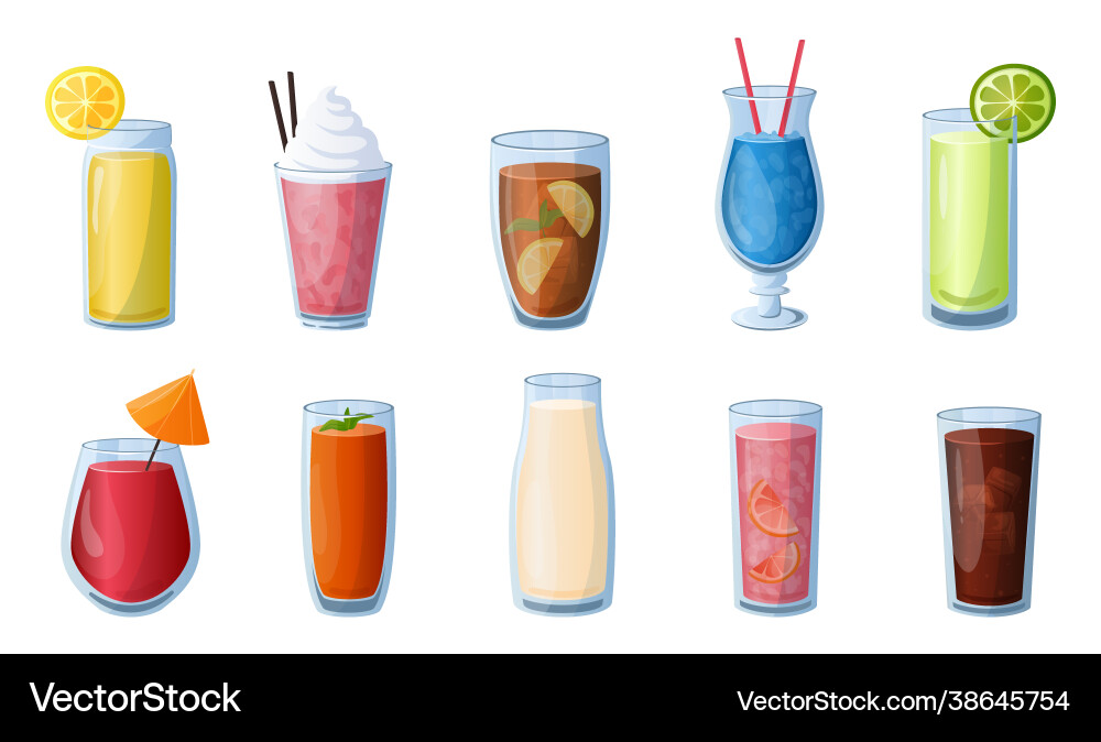 Cold drinks cartoon ice tea and lemonade Vector Image