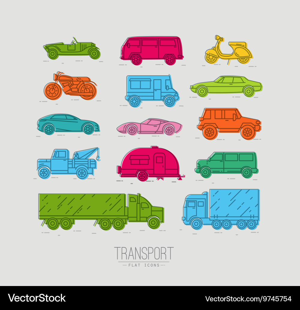 Flat transport icons color Royalty Free Vector Image
