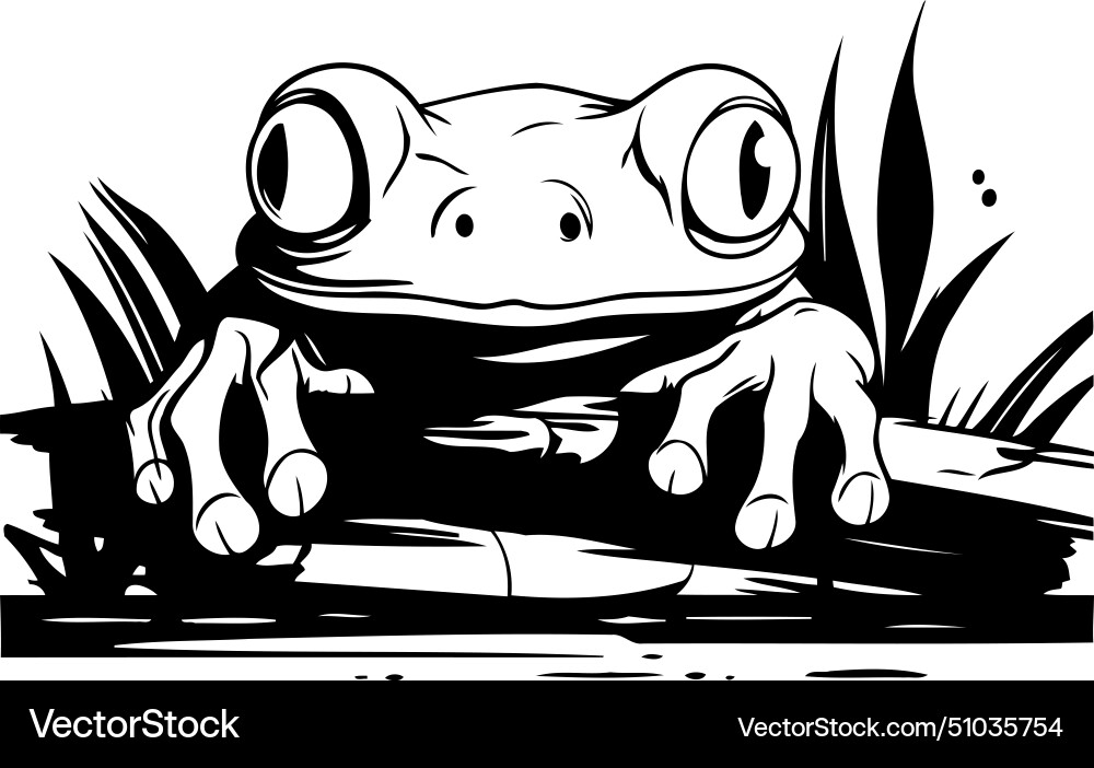 Frog sitting on a branch in the grass Royalty Free Vector