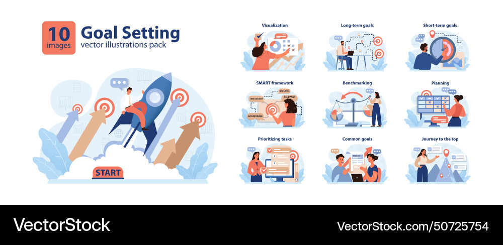 Goal setting set flat Royalty Free Vector Image