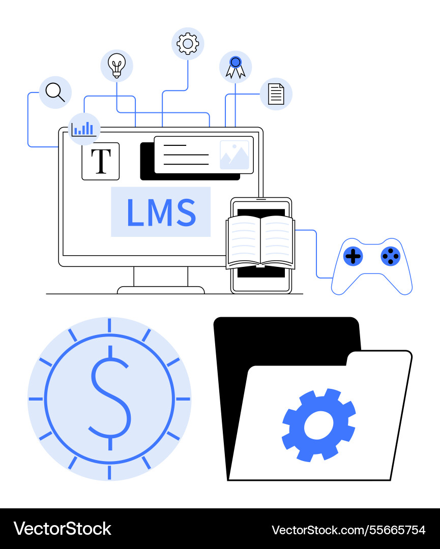 Learning management system software with content Vector Image