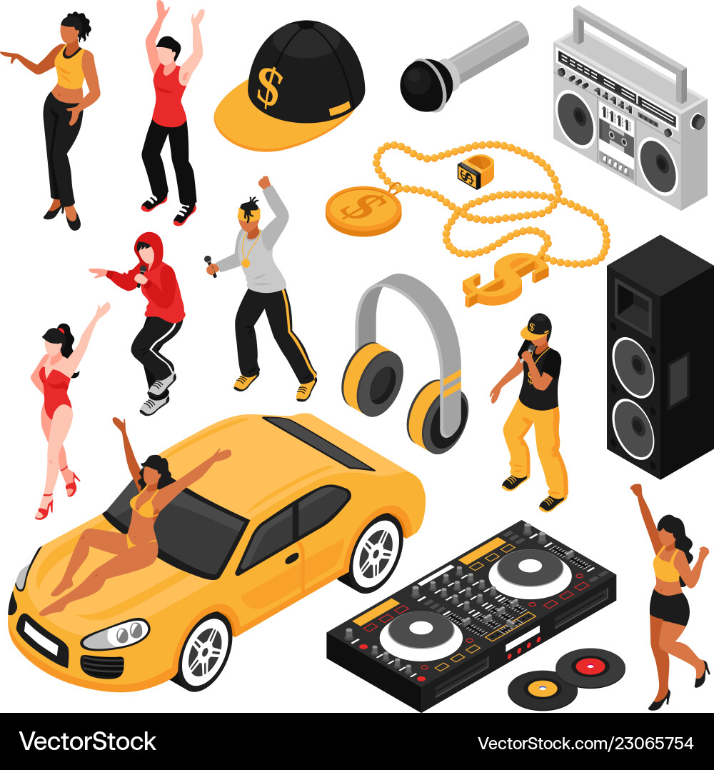 Rap music isometric set Royalty Free Vector Image