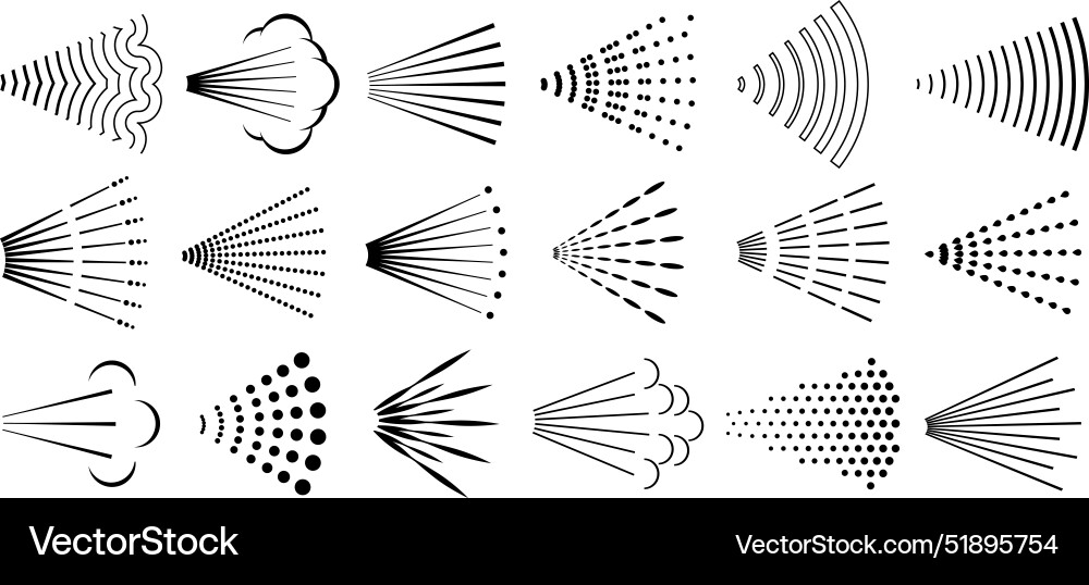 Spray symbols aerosol sprayed line steam nozzle Vector Image