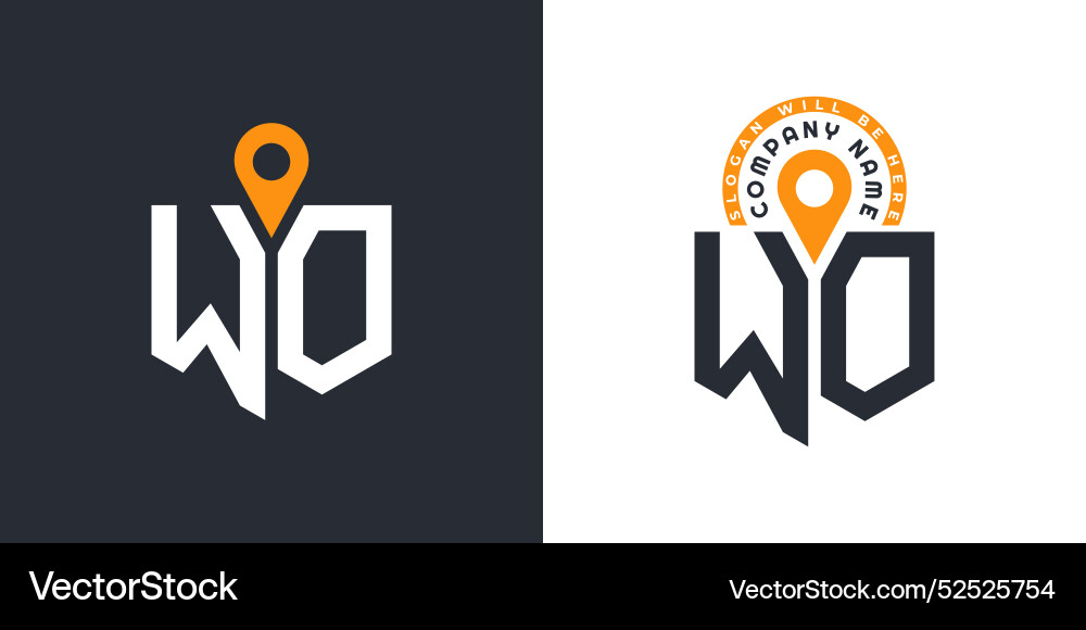 Wo location logo bundle letter dual icons Vector Image