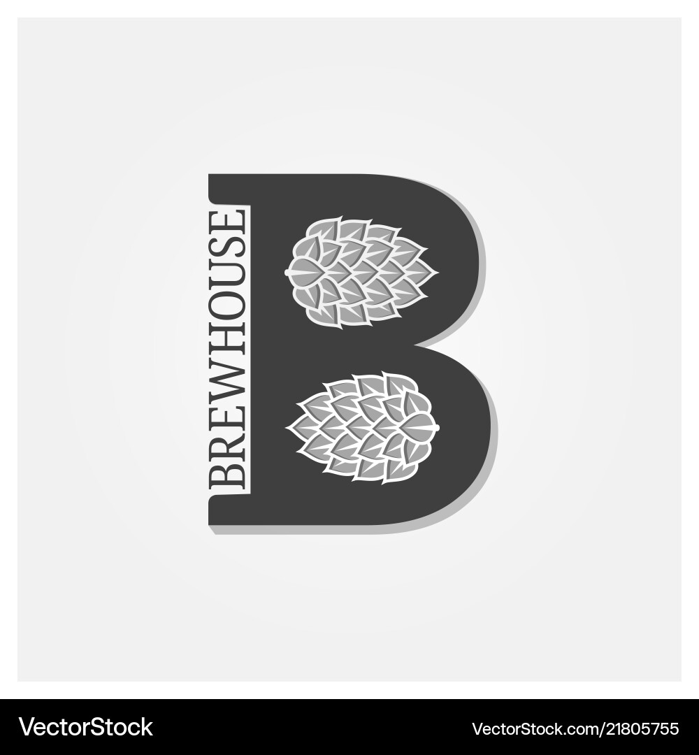 Brewhouse logo with letter b and beer hops Vector Image
