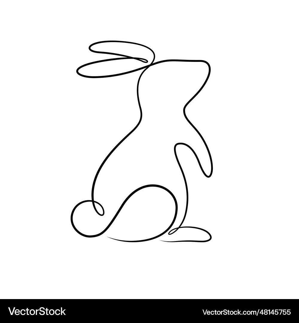 One line drawing of rabbit calligraphy style Vector Image