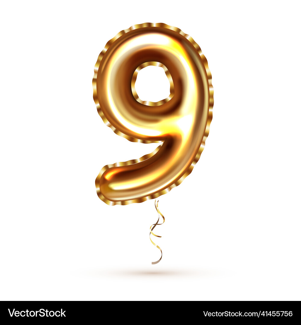 3d realistic golden balloon number nine Royalty Free Vector