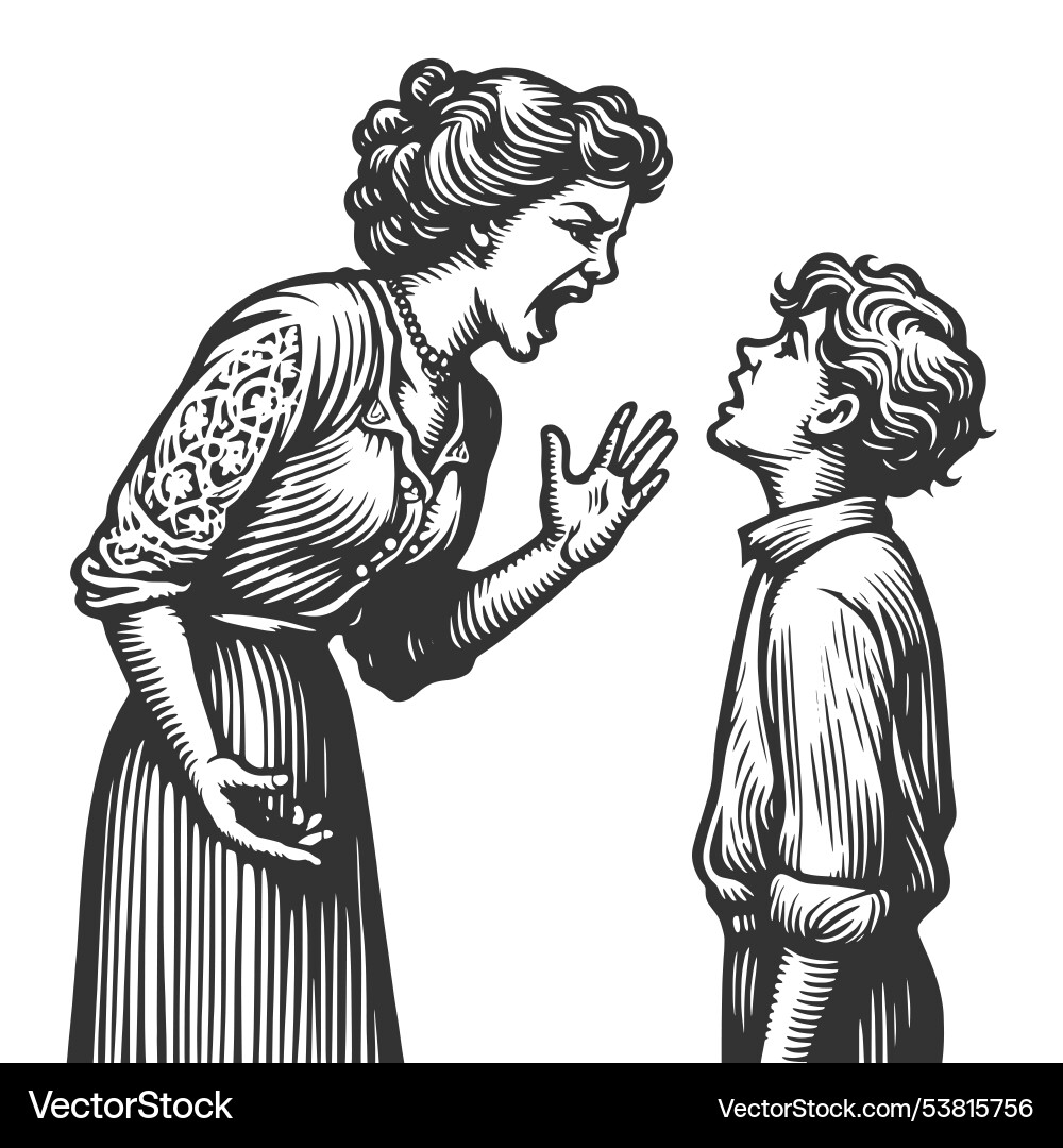Angry mother scolding young son Royalty Free Vector Image