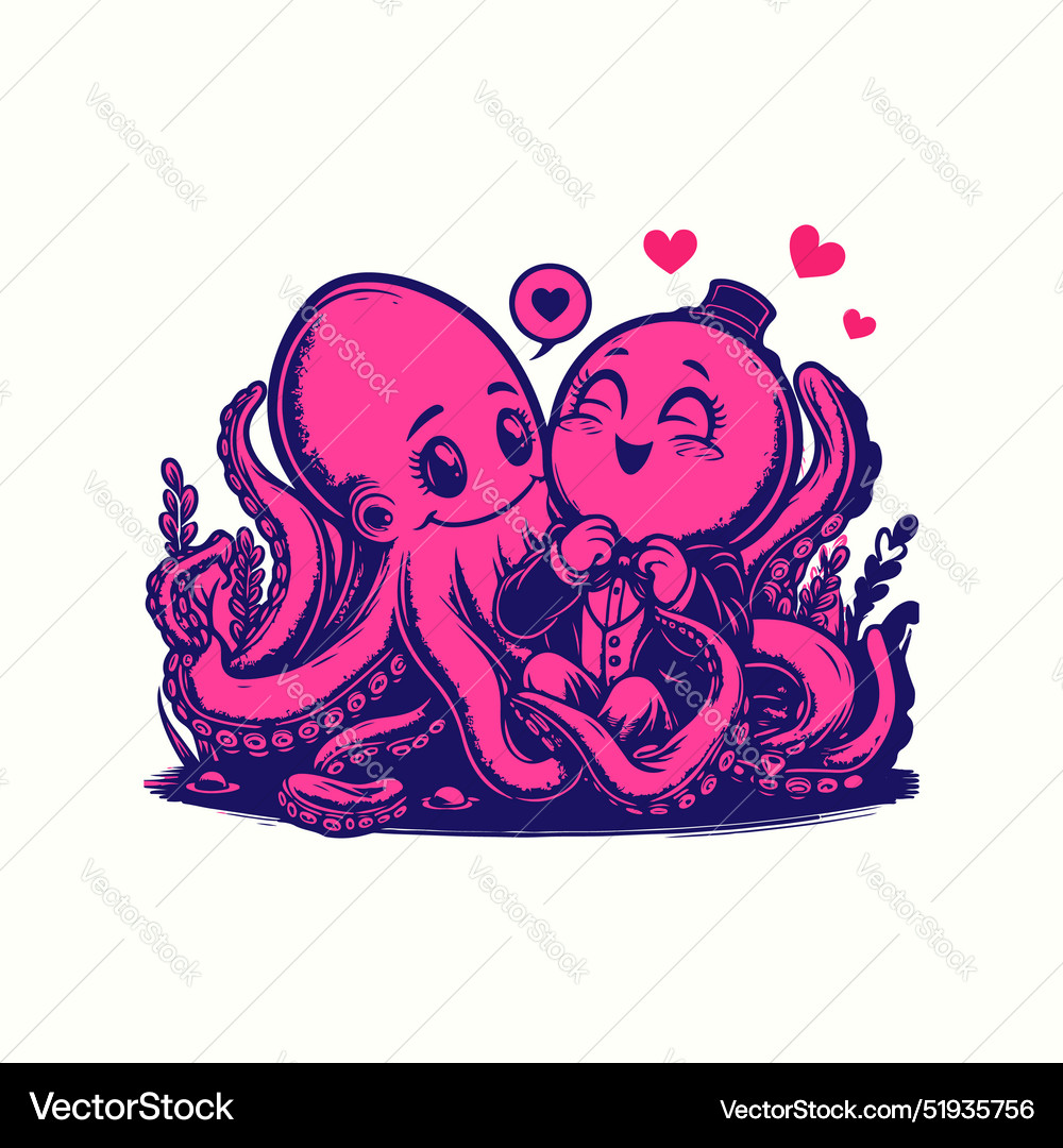Cute octopus love stock Royalty Free Vector Image