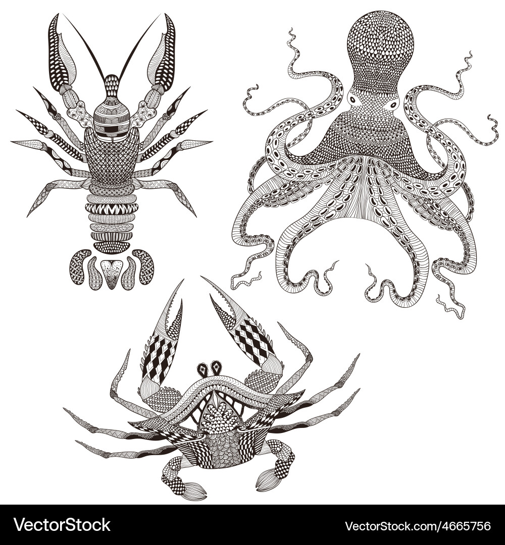 Entangle stylized octopus king crab crayfish hand Vector Image