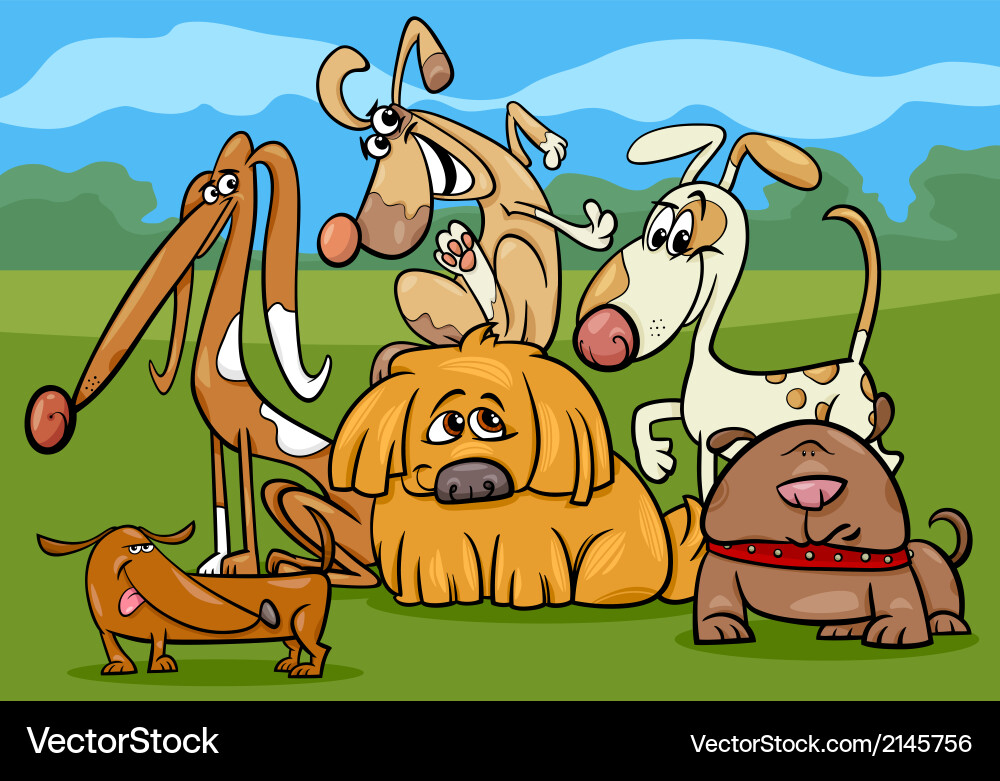 Funny dogs group cartoon Royalty Free Vector Image