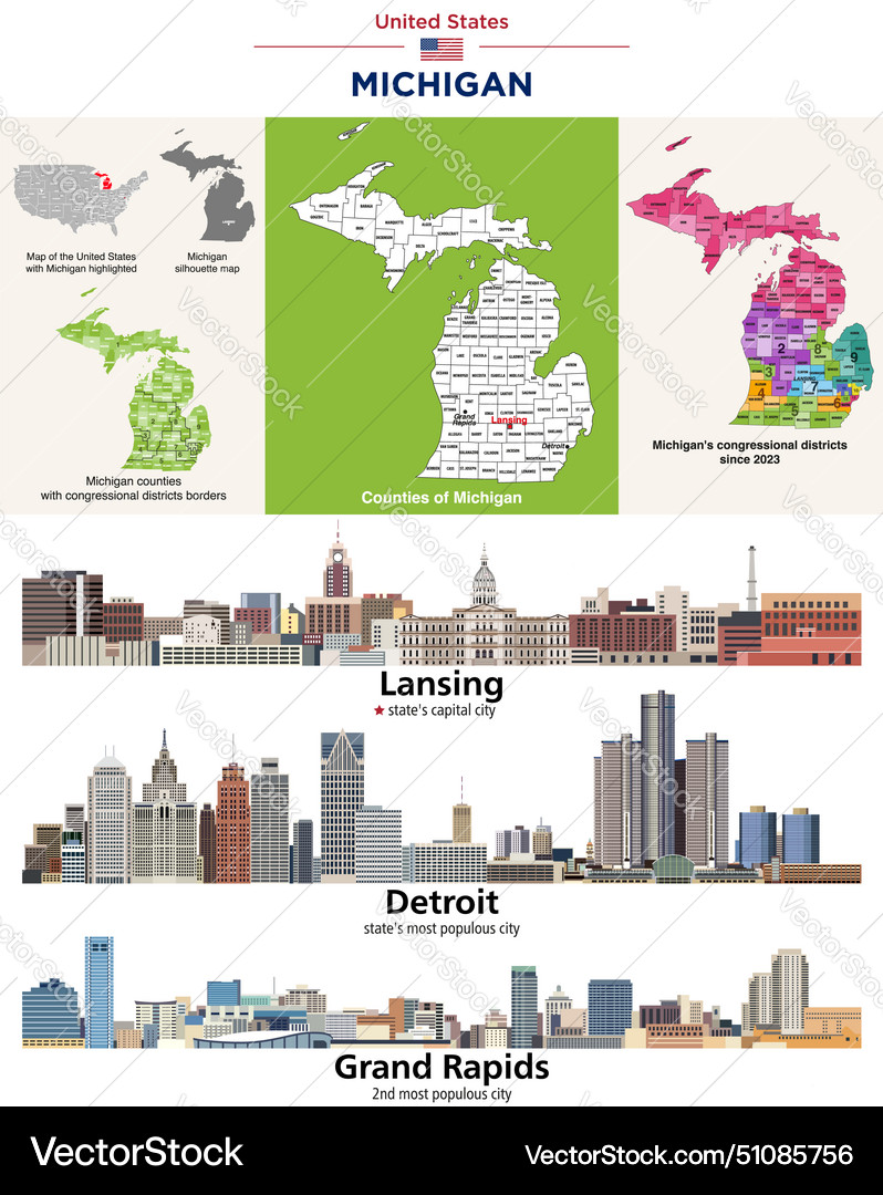 Michigans counties map and congressional Vector Image