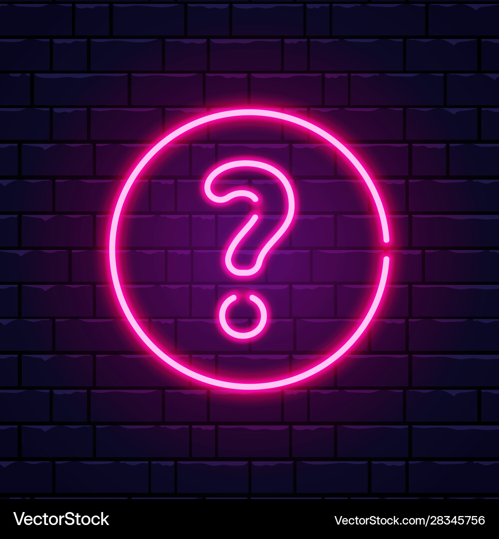 Neon question mark glowing pink sign Royalty Free Vector
