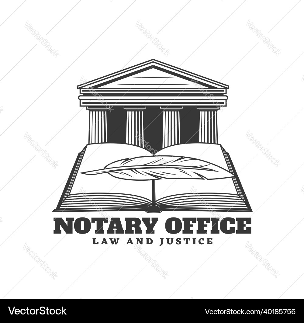 Notary service icon with building and book Vector Image