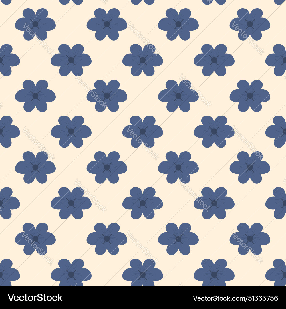 Retro dark blue simple flowers seamless pattern Vector Image