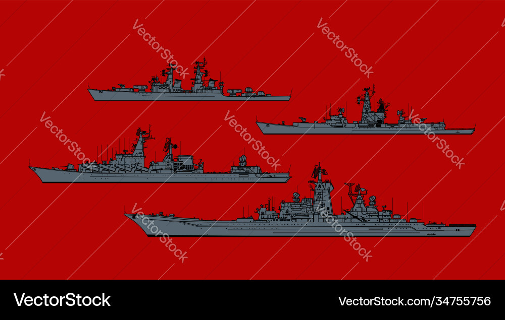 Soviet guided missile cruisers Royalty Free Vector Image