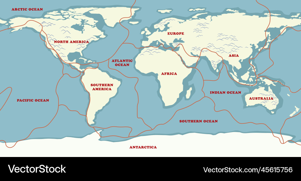 World map with continent names Royalty Free Vector Image
