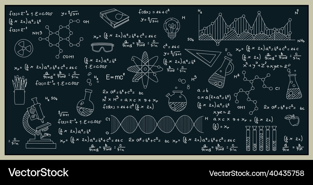 Chemistry Formulas & Lab Equipment Royalty Free Vector