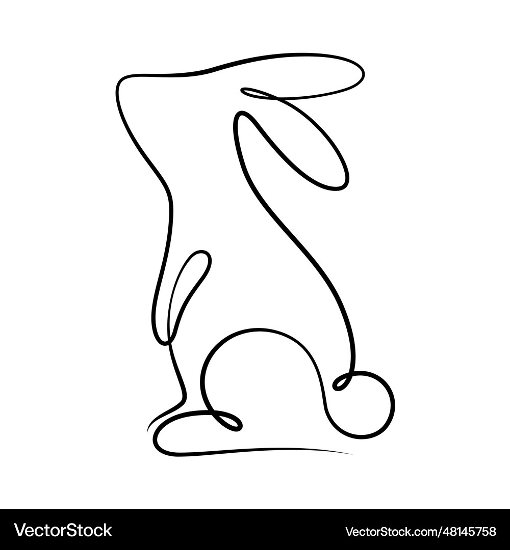 One line drawing of rabbit calligraphy style Vector Image