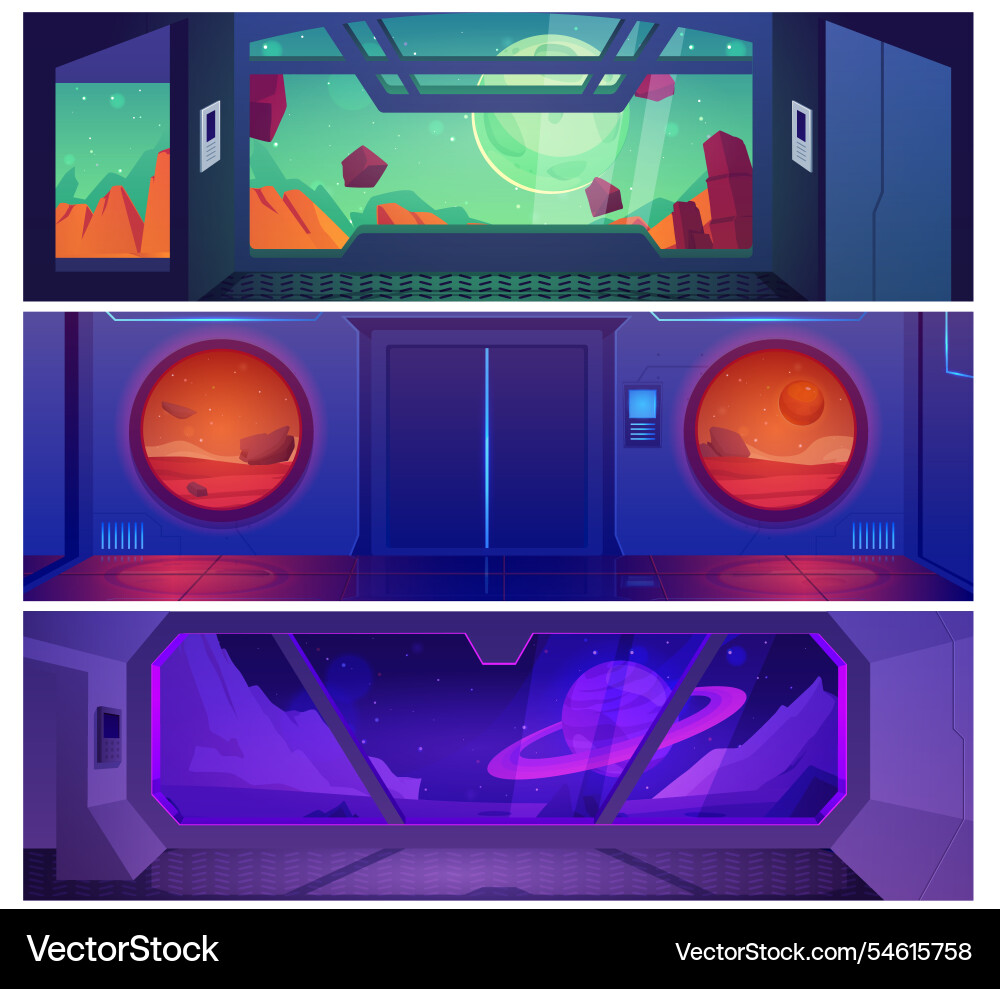 Set of spaceship corridor interior Royalty Free Vector Image