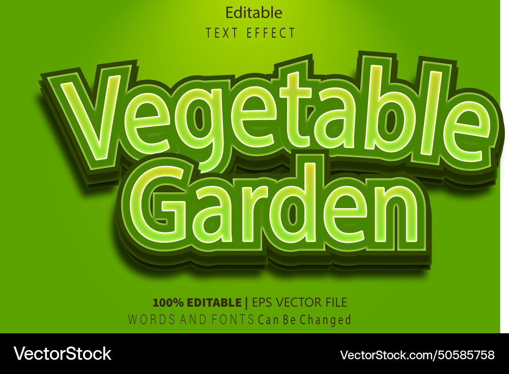 Vegetable garden editable text effect emboss Vector Image