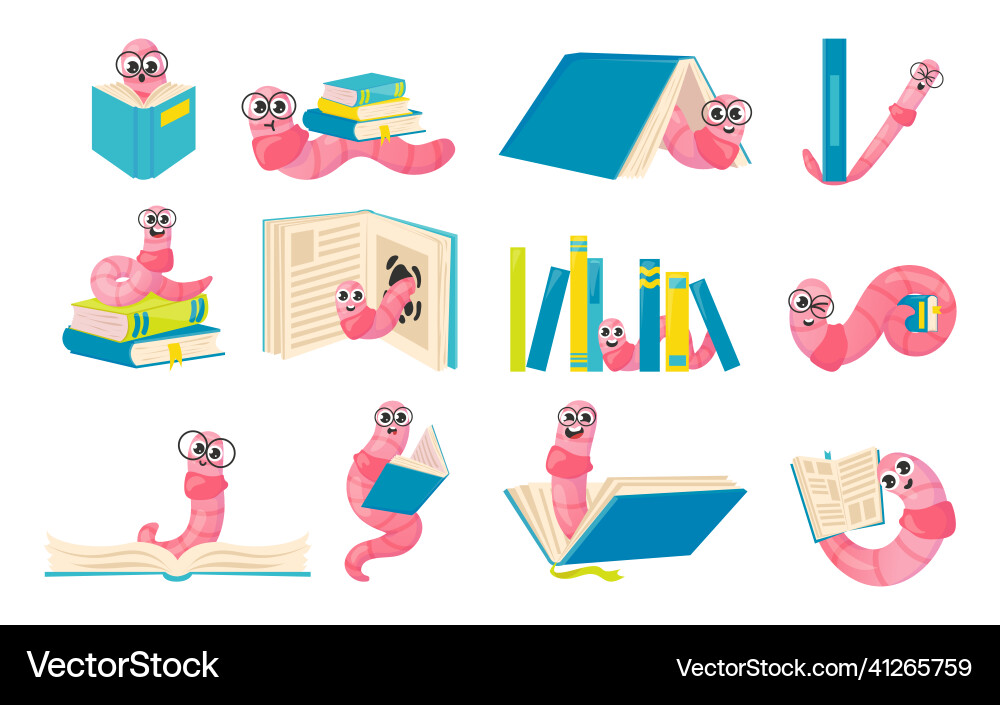 Cartoon bookworm cute worm nerd character Vector Image