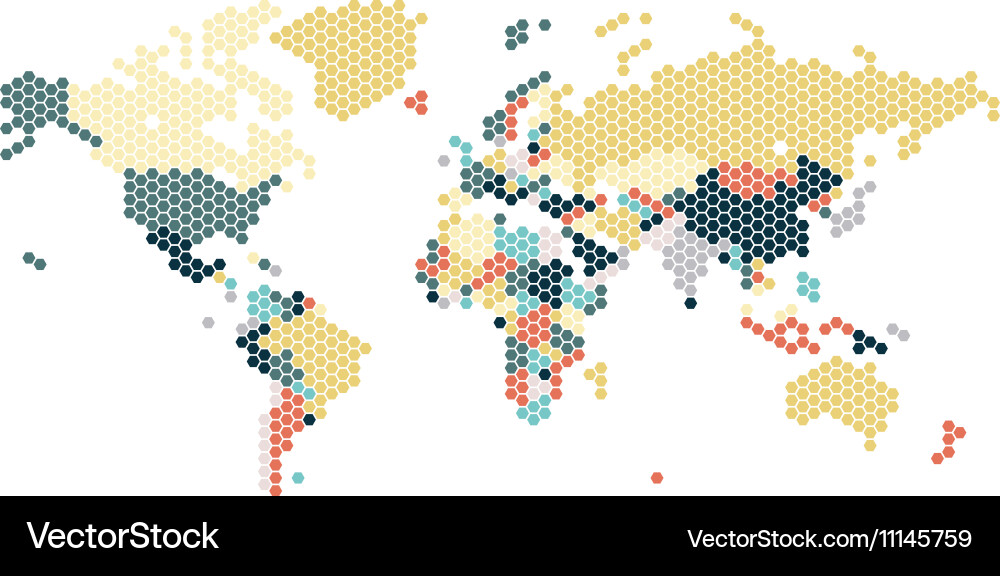 Hexagonal World Map of Dots Royalty Free Vector Image