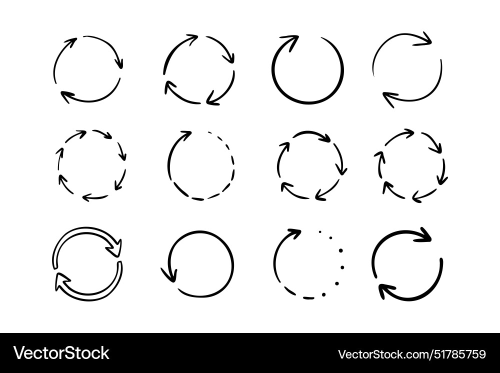 Round circle doodle arrows hand drawn arrow icons Vector Image
