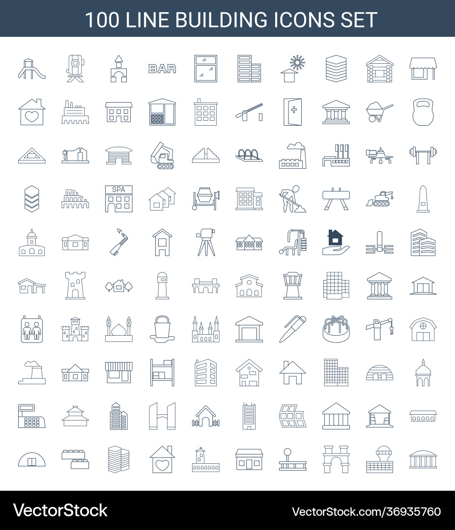 100 building icons Royalty Free Vector Image - VectorStock
