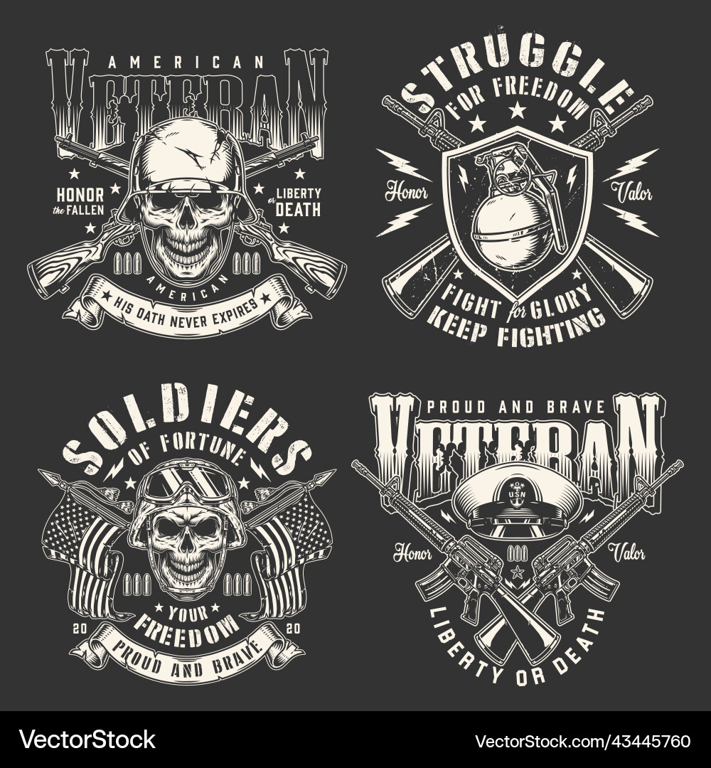 Army set monochrome flyer vintage Royalty Free Vector Image