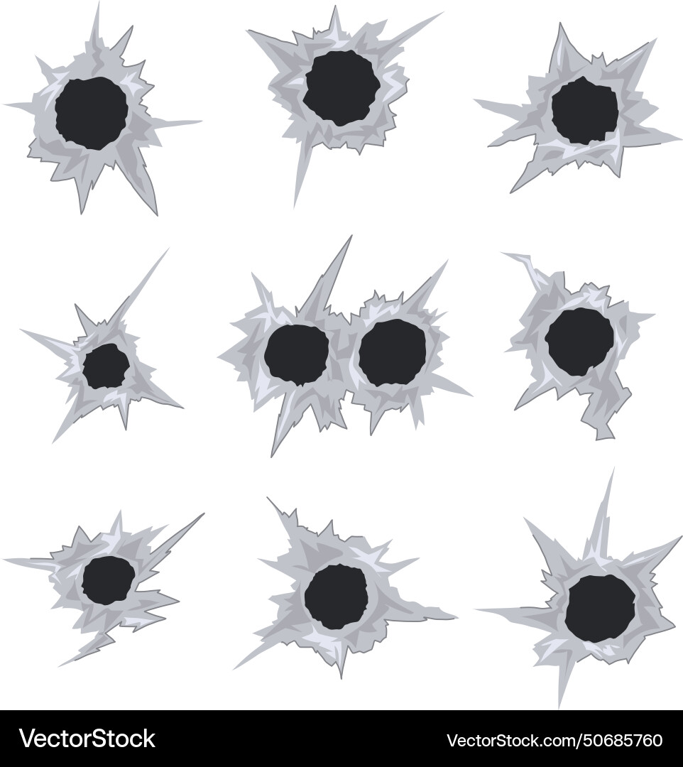 Bullet hole set cartoon Royalty Free Vector Image