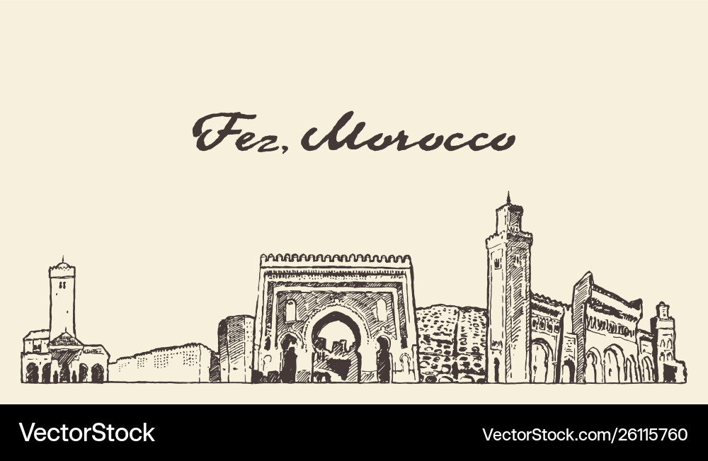 Fez skyline morocco hand drawn sketch Royalty Free Vector