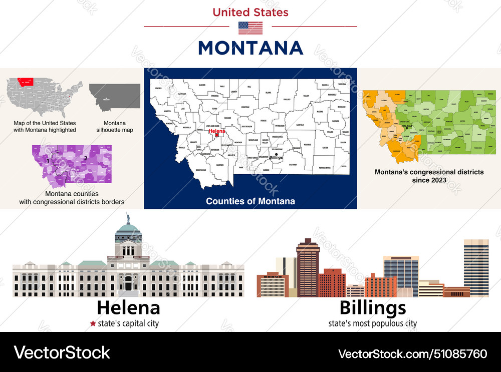 Montana counties map and congressional districts Vector Image