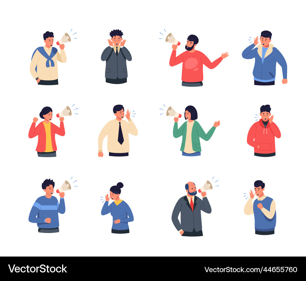 Yelling Cartoon People Cartoon Vector Illustration Of People Shouting