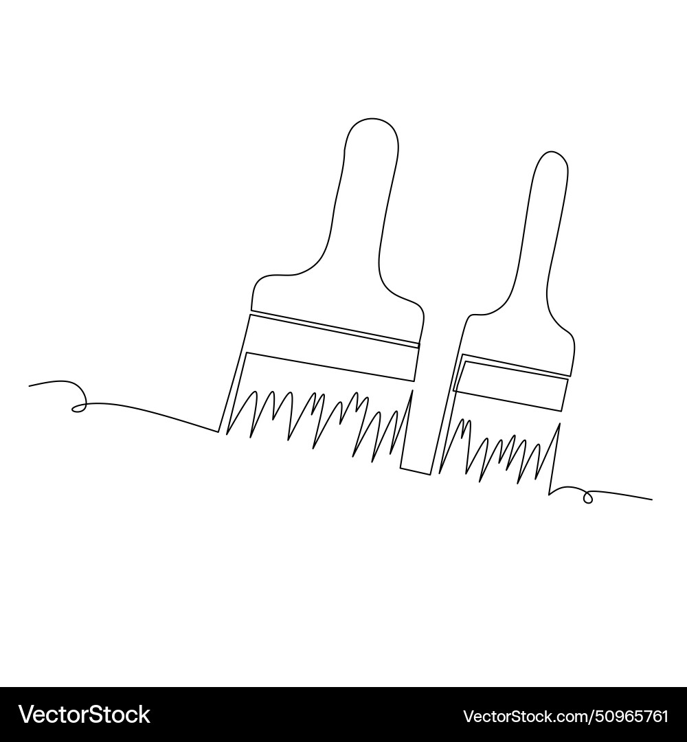 A pair of paint brushes continuous line drawing Vector Image