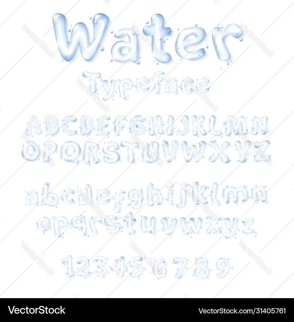 Aqua Water Drop Font Royalty Free Vector Image