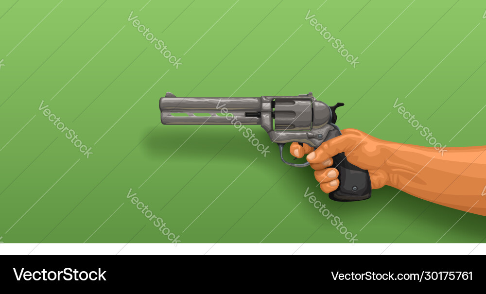 Hand holding revolver on green Royalty Free Vector Image
