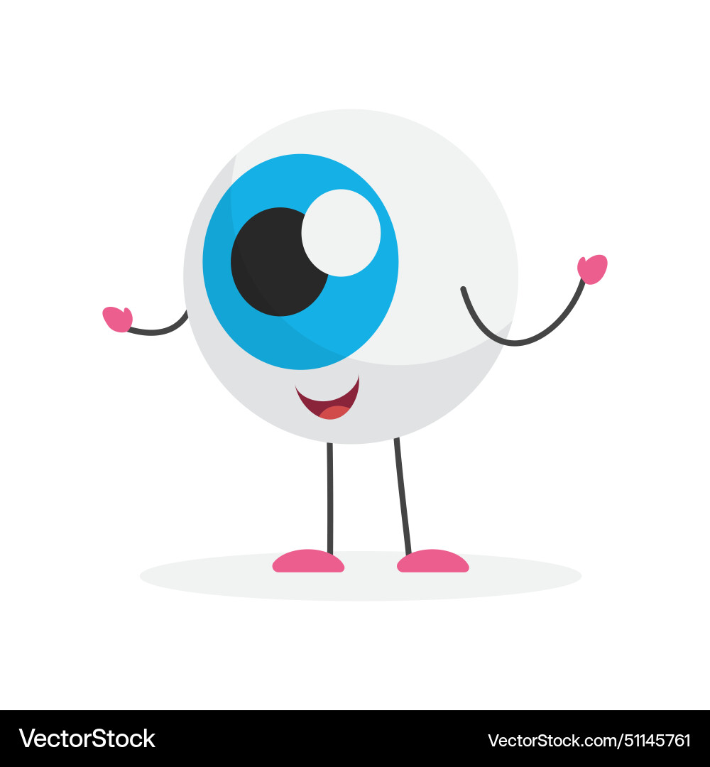 Happy funny eyeball character with smile and Vector Image