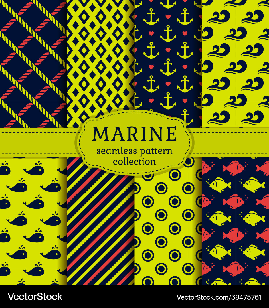 Sea and nautical patterns set Royalty Free Vector Image