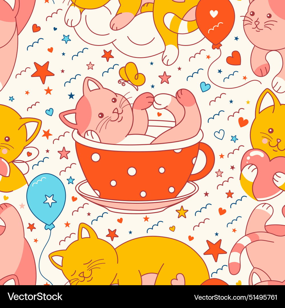 Seamless pattern with funny cute naughty kittens Vector Image