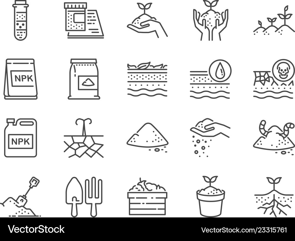 Soil Line Icon Set - Agriculture Royalty Free Vector Image